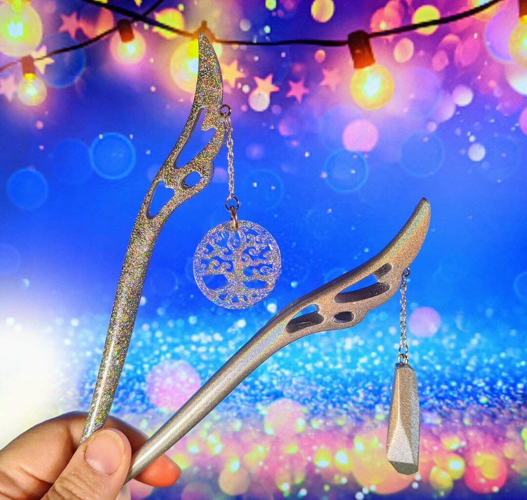 Holographic Wing Hair Sticks- Holo Gem and Holo Tree - Etsy