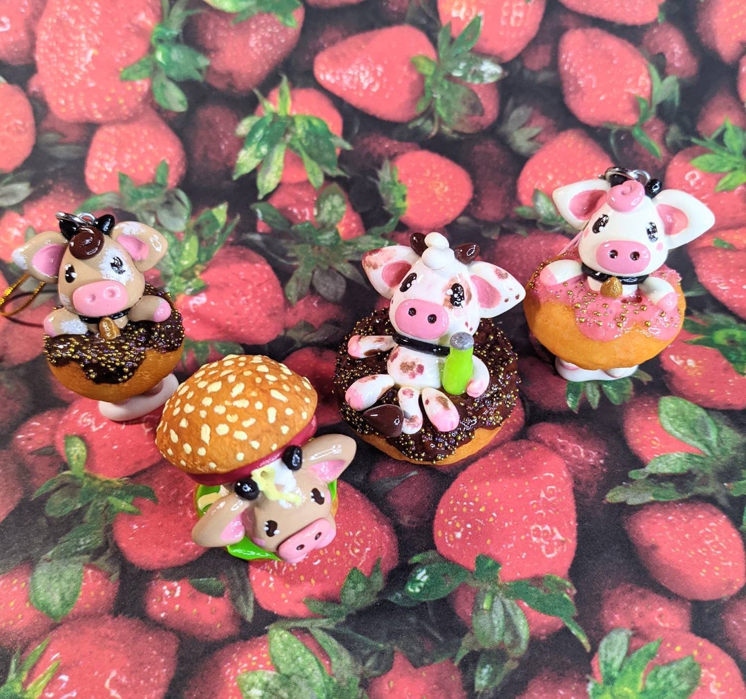 Kawaii Cow on Floaty Donut Figures and Moocow Burger Figure - Etsy