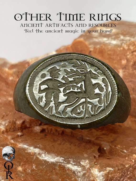 Medieval ring with representation of a deer hunting w… - Gem