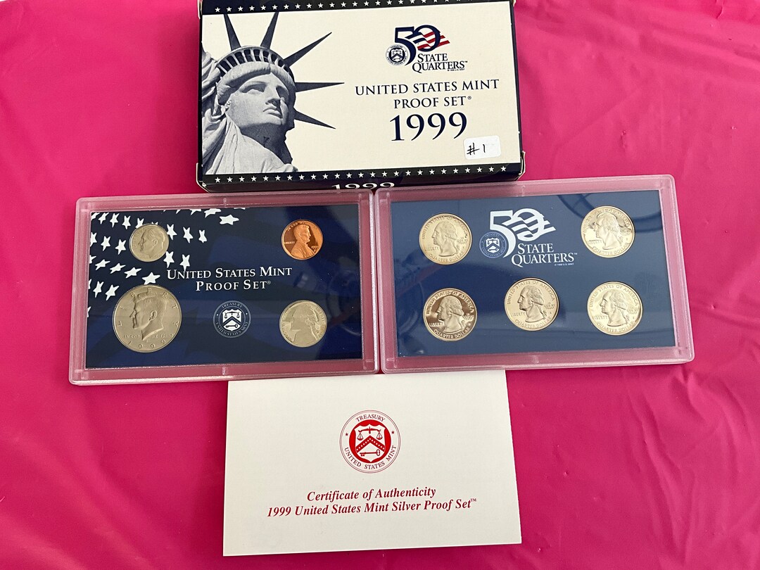 1999 Silver Proof Set W/coa-specs -incl Penny, Nickel, Silver Dime, 5 ...