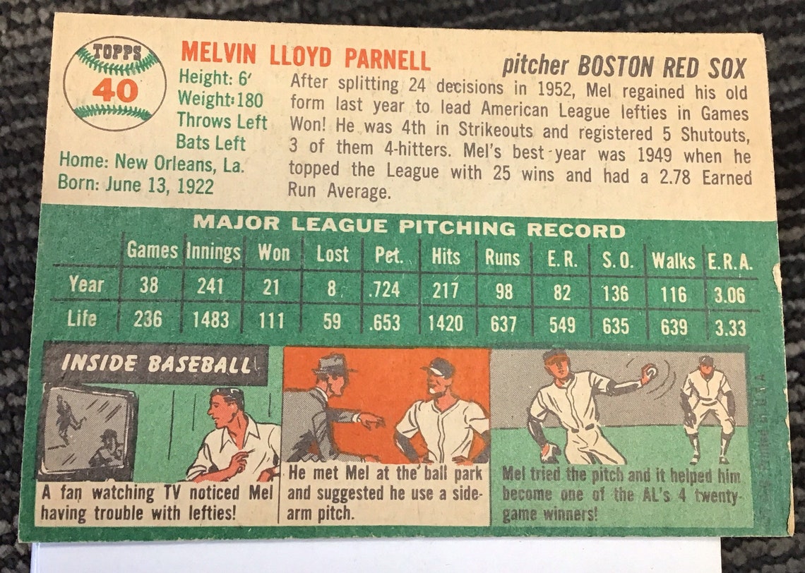 1954 Topps Mel Parnell Baseball Card 40 - Etsy