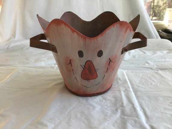 4.25T Scarecrow Face Tin Bucket W/2 Handles and Scalloped | Etsy