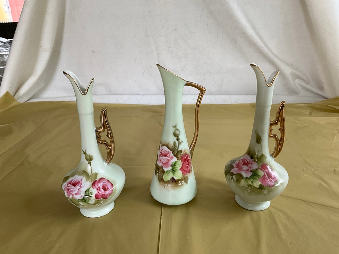 Trio Lefton China Green Heritage Rose Handpainted Pattern - Etsy