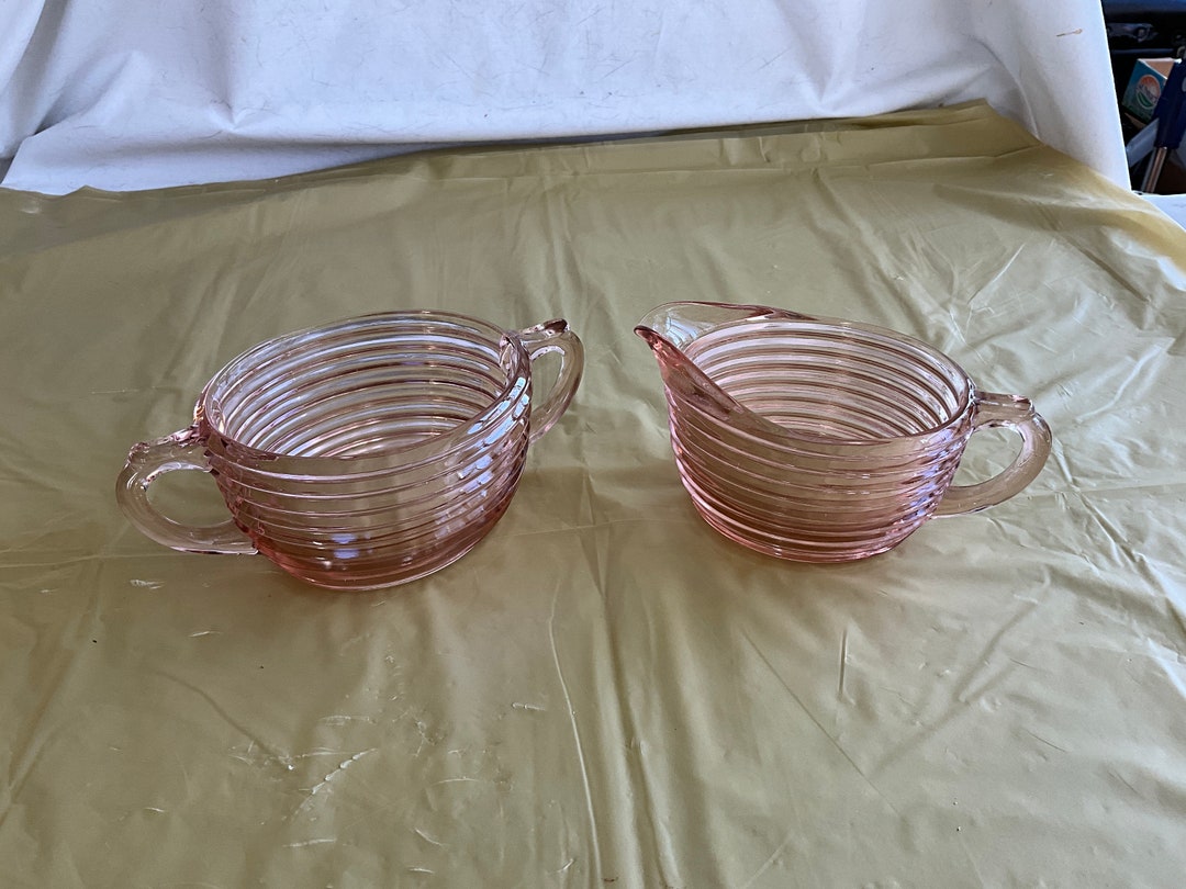Pink Depression Glass - Creamer and Open-top Sugar Bowl - Deep Ridges ...
