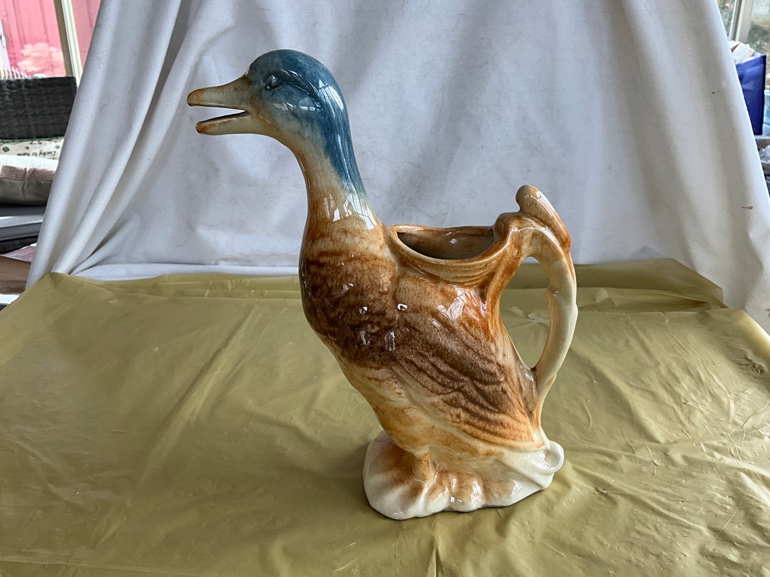 Unique - 9.5”T X 7.5”W X 3.5”D Blue Headed Duck-shaped Pitcher - One ...