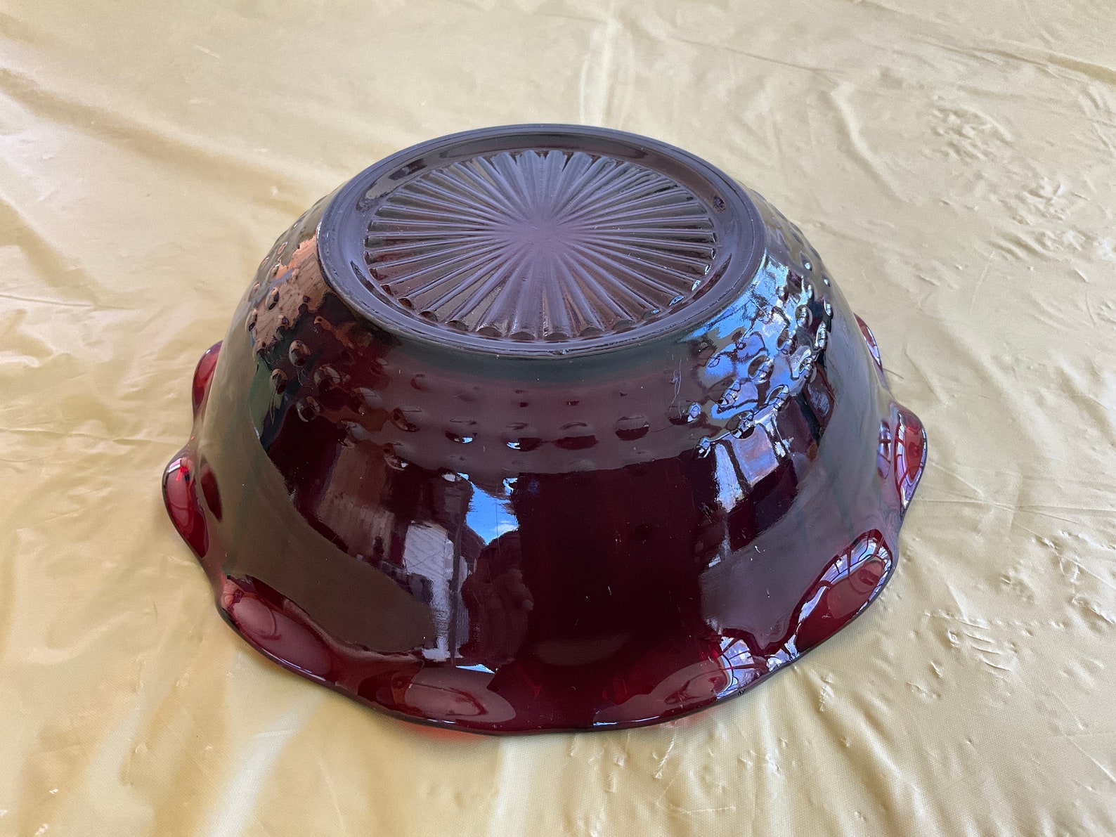 6.25”dia X 2”T - Ruby Red Glass Open Top Candy Dish - Pleated Sides and ...