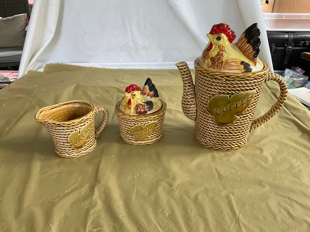 5-pc Ceramic Coffee Serving Set - Incl 16 Fl Oz Coffee Pot W/rooster ...