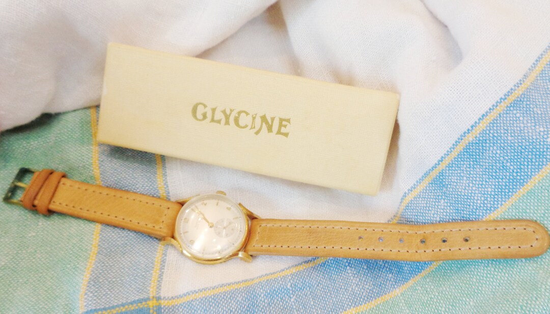 Vintage Glycine 18K Gold 18 Jewels Bienne Geneve Wristwatch With ...