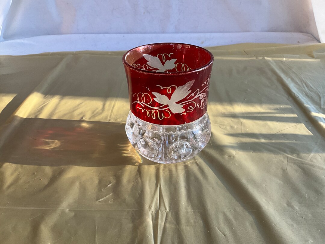 3.75”T Crystal Spooner - Clear Deeply-dimpled Base-ruby Red Glass With ...