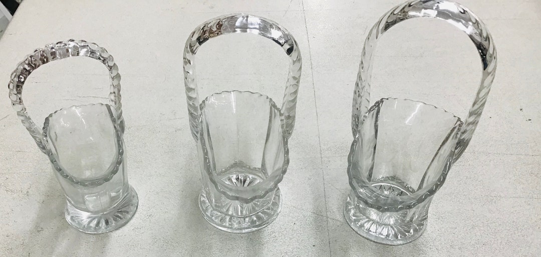 3 Adorable Vintage Clear Glass Baskets - Etsy