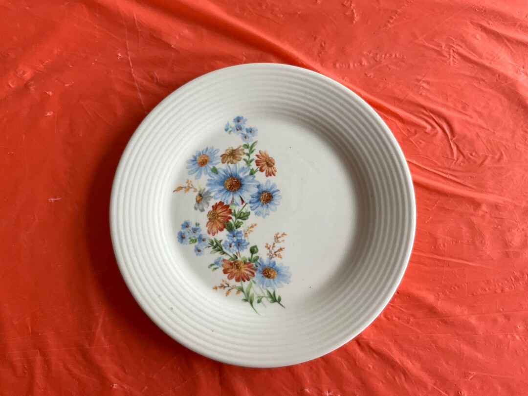 Triumph-american Limoges - ‘blue Daisy’ Patterned Dinnerware - Ridged ...