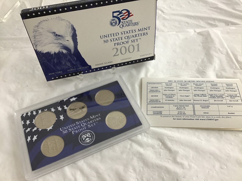2001 US Mint 50 State Quarters Proof Coin Set-incl 5 States - Etsy