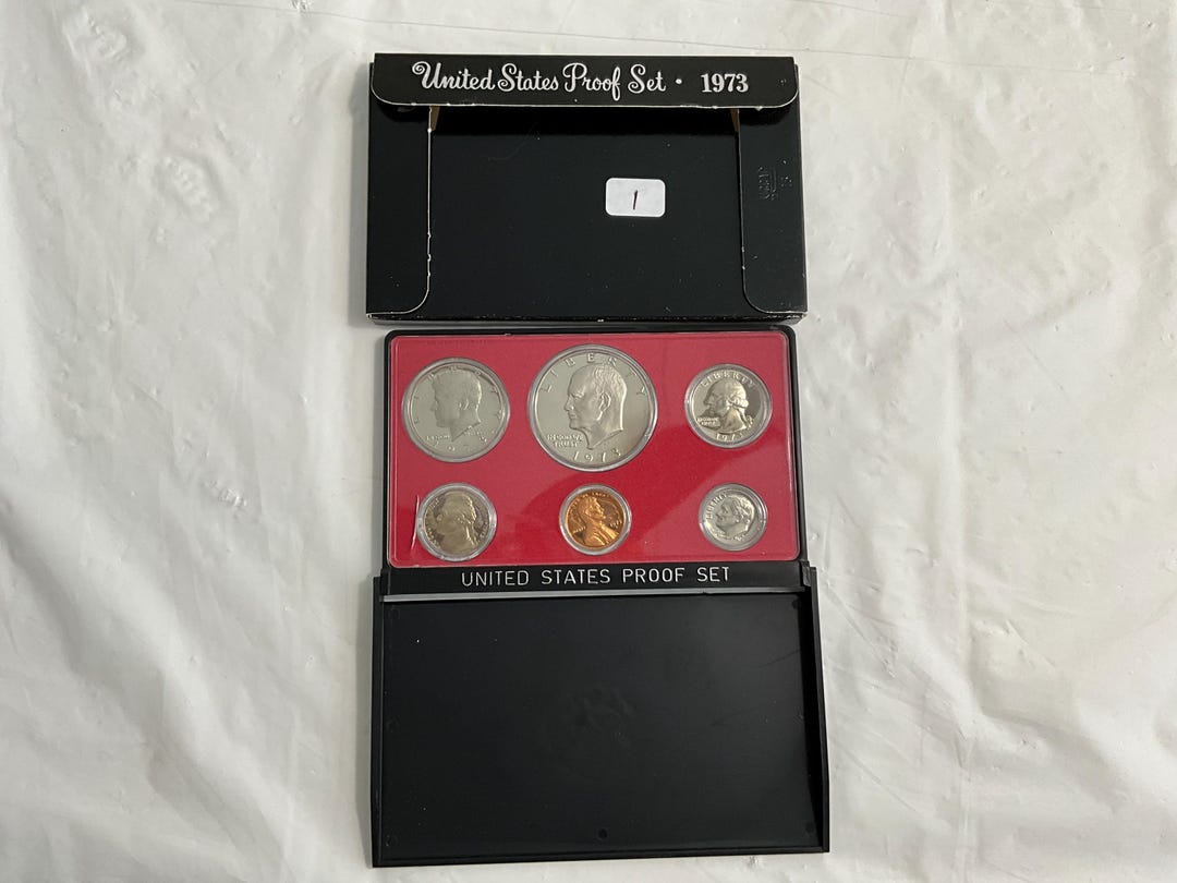 1973-US Proof Set-no 1 - Incl Eisenhower Dollar, Kennedy Half, Quarter ...