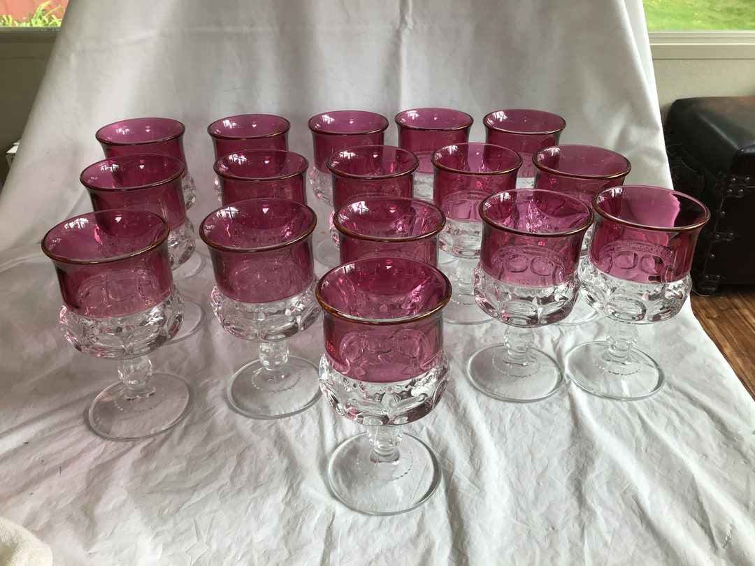 Heavy Cut Glass Red Banded Water Goblet - 5.75”T - Bowl of Goblet and ...