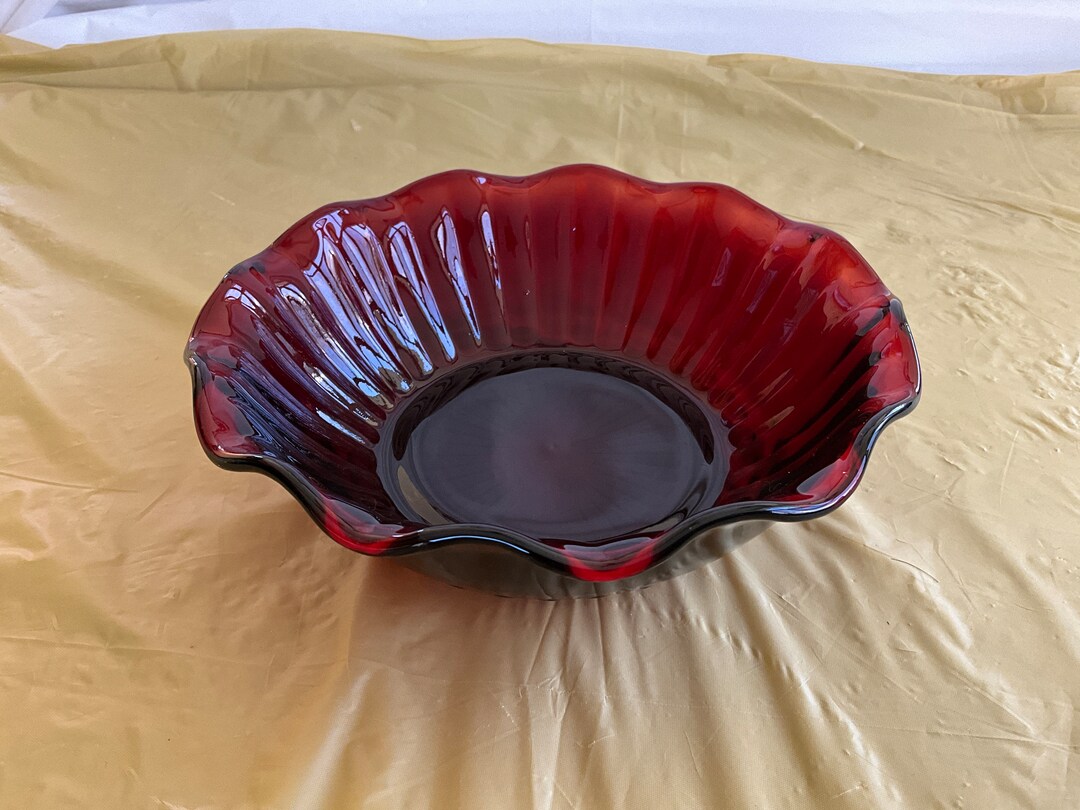 6.25”dia X 2”T - Ruby Red Glass Open Top Candy Dish - Pleated Sides and ...