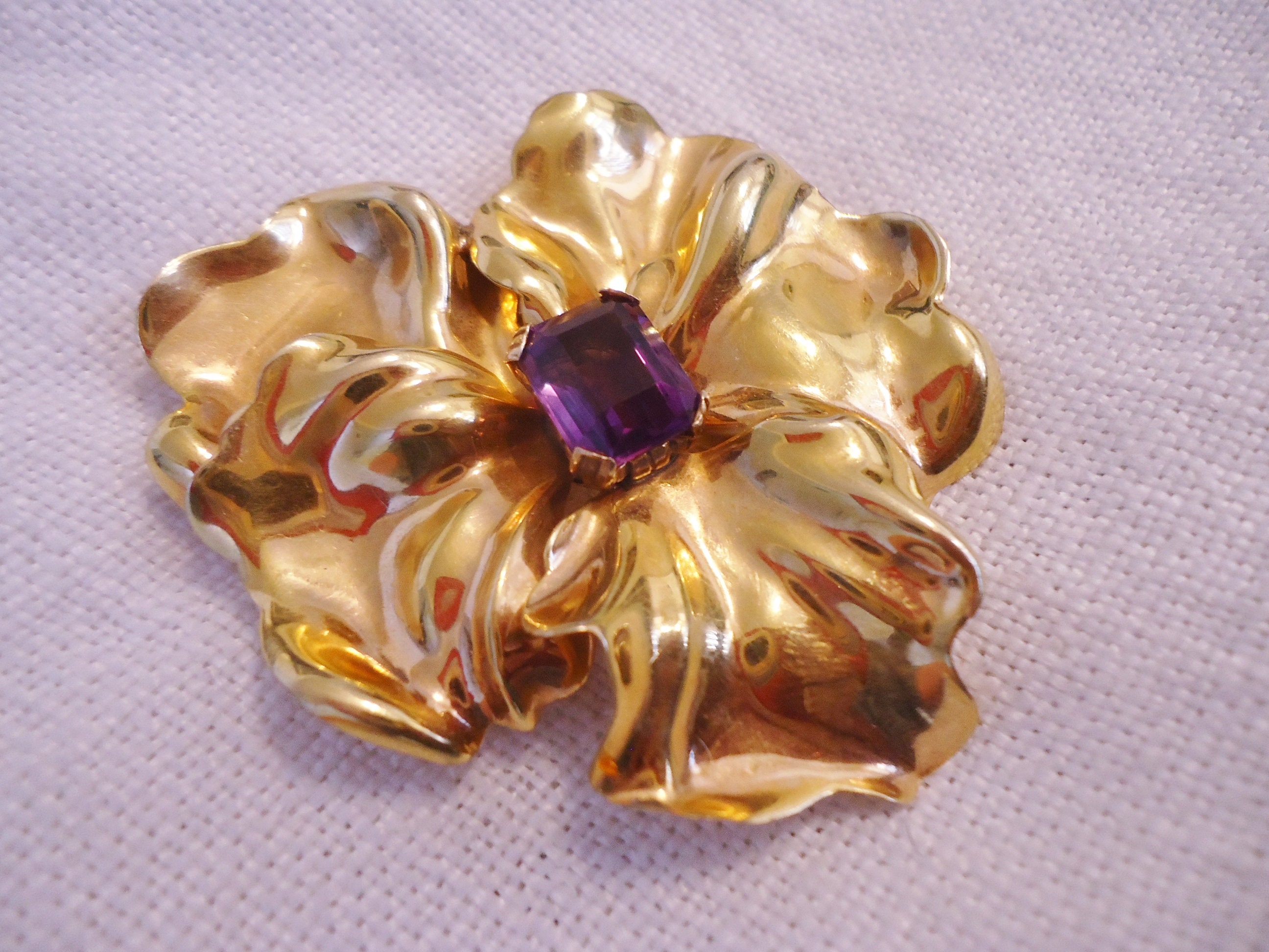 Estate Vintage Walter Lampl 10K Gold Pansy Pin With Emerald | Etsy