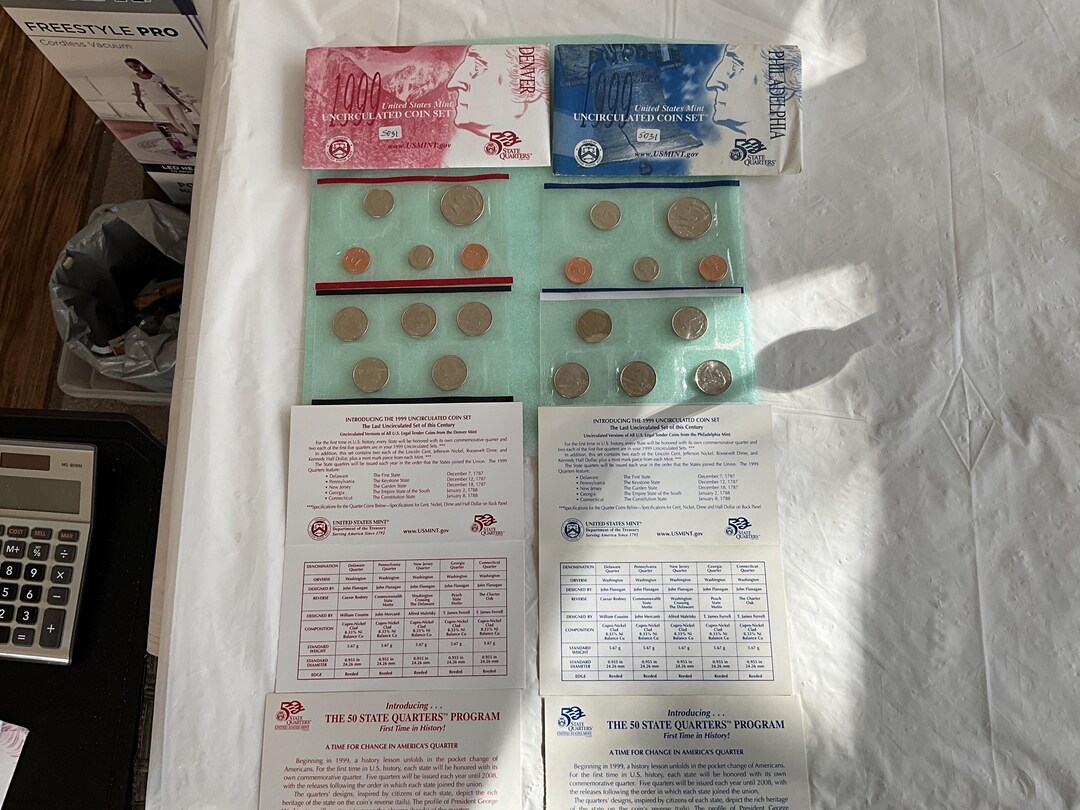 1999 UNCIRCULATED US Mint Coin Set-incl Half, Dime, Nickel, Penny-from ...