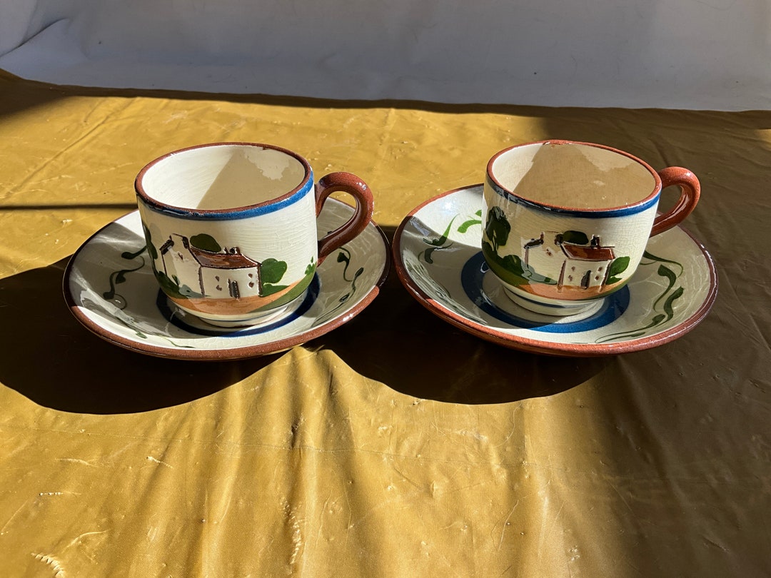 Devon Pottery-england - ‘motto Ware’ - Pair-4 Fl Oz Demitasse Cups and ...