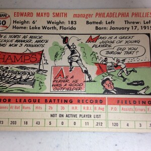 1956 Topps Edward (mayo) Smith Baseball Card Philadelphia Phillies #60 ...