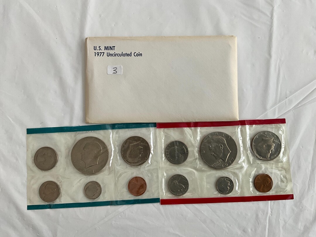 1977 US Mint UNCIRCULATED Coin Set-incl Eisenhower Dollar, Kennedy Half ...