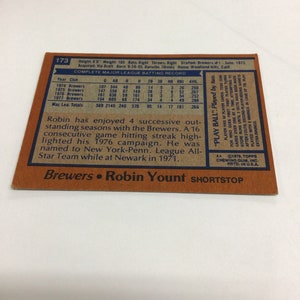 Original Vintage 1978 Topps Baseball Robin Yount, Card No. 173 UER ...