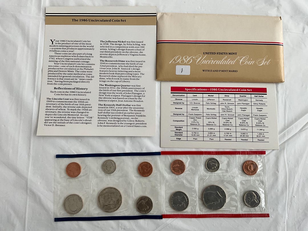 1986 US Mint UNCIRCULATED Coin Set-incl Kennedy Half, Quarter, Dime ...
