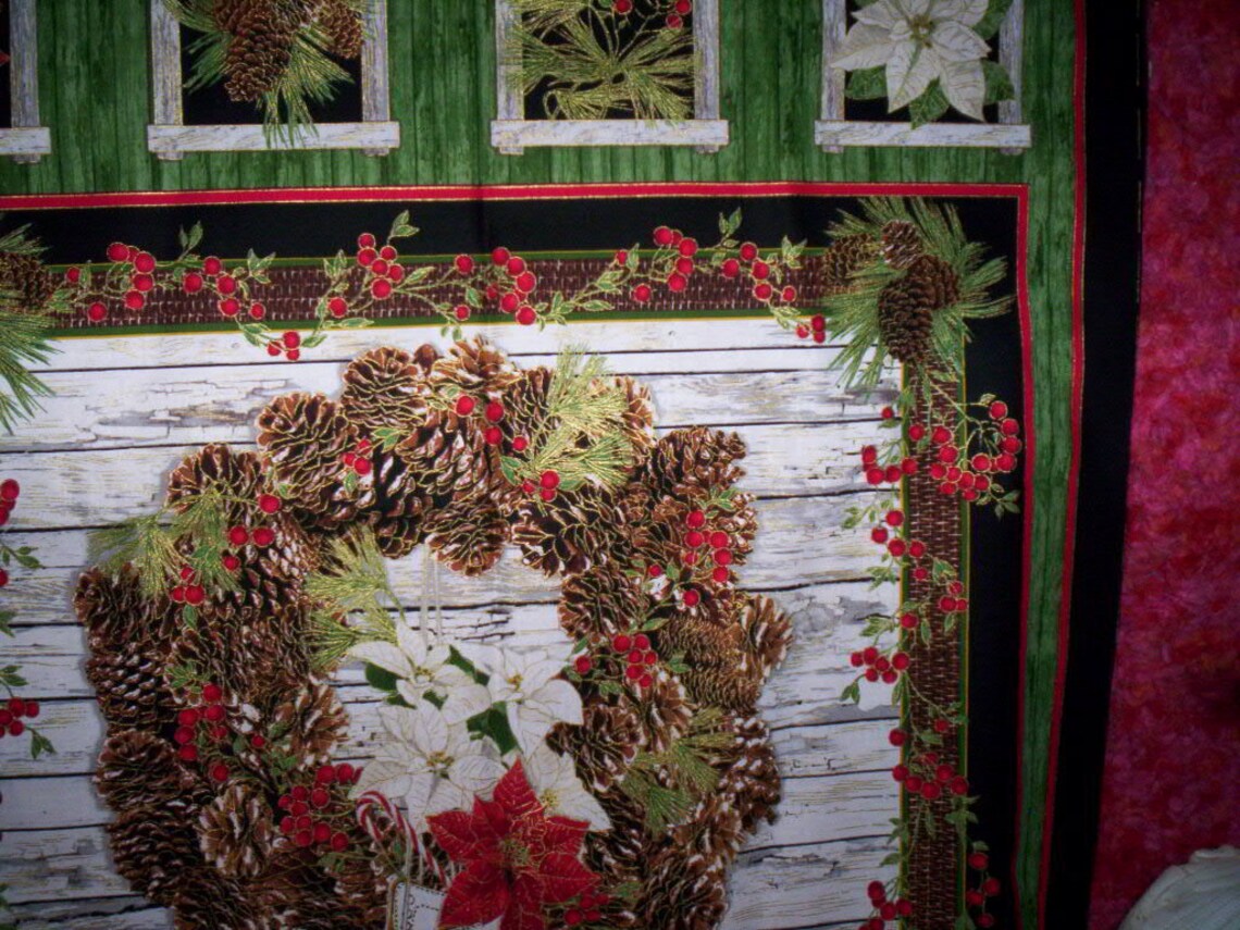 Holiday Panel Timeless Treasures 1 Panel 24" X 44" Glitter Pine Cones ...