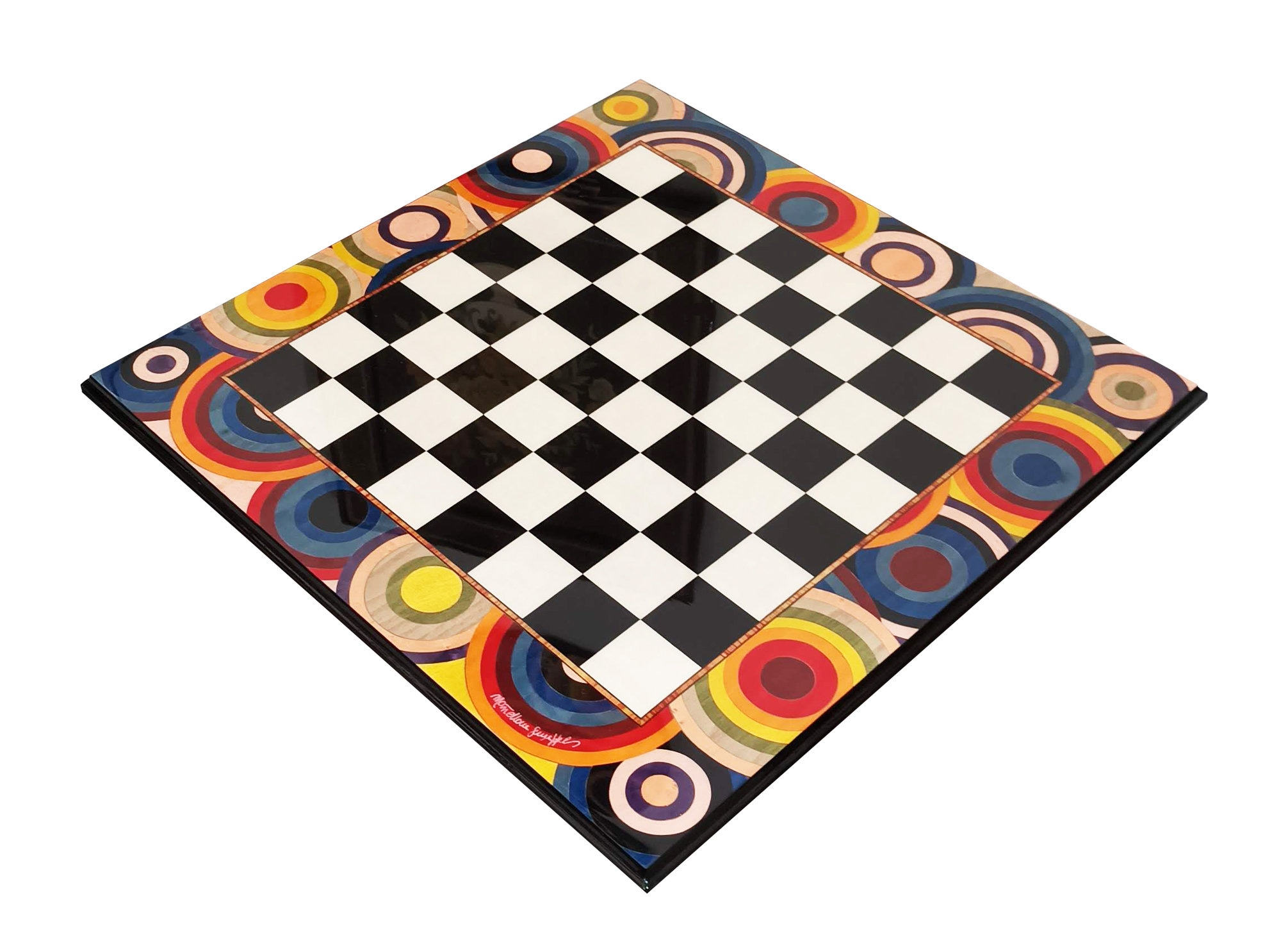 Set Di Scacchi Moderno in Legno Intarsiato cerchio Colorato Design ...