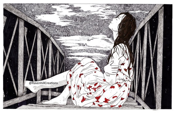 Pen & Ink Pen & Ink Illustration Lady Rain Signed Art Prints Drawing ...