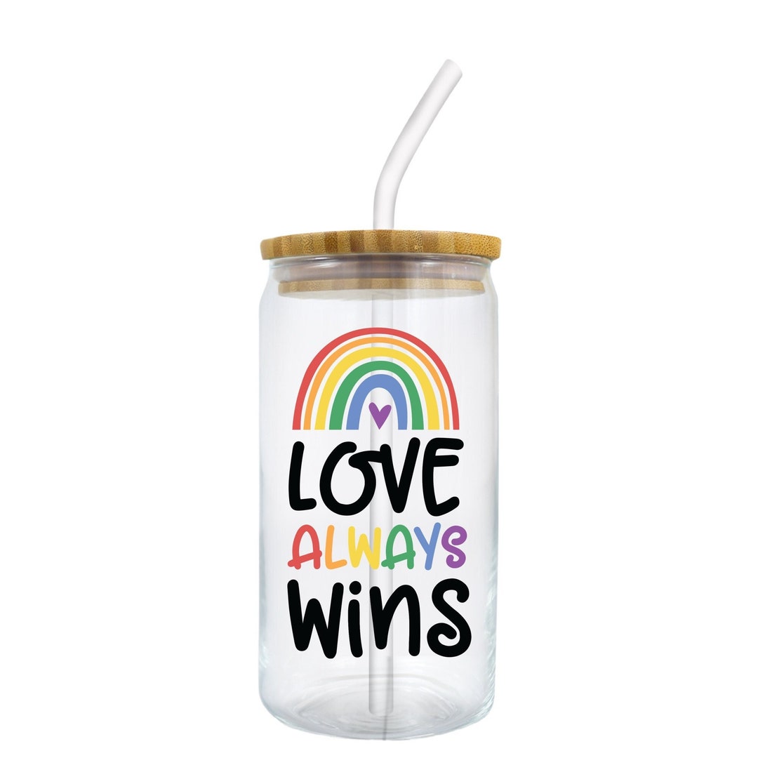 Love Wins Pride Month Glass With Reusable Glass Straw | 16 Ounce Beer ...