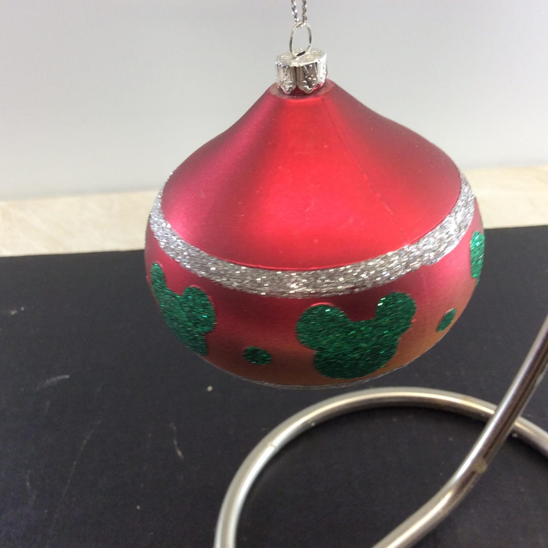 Disney Ornament Retro Mickey Mouse Ears Red Gold Silver Green Glitter ...