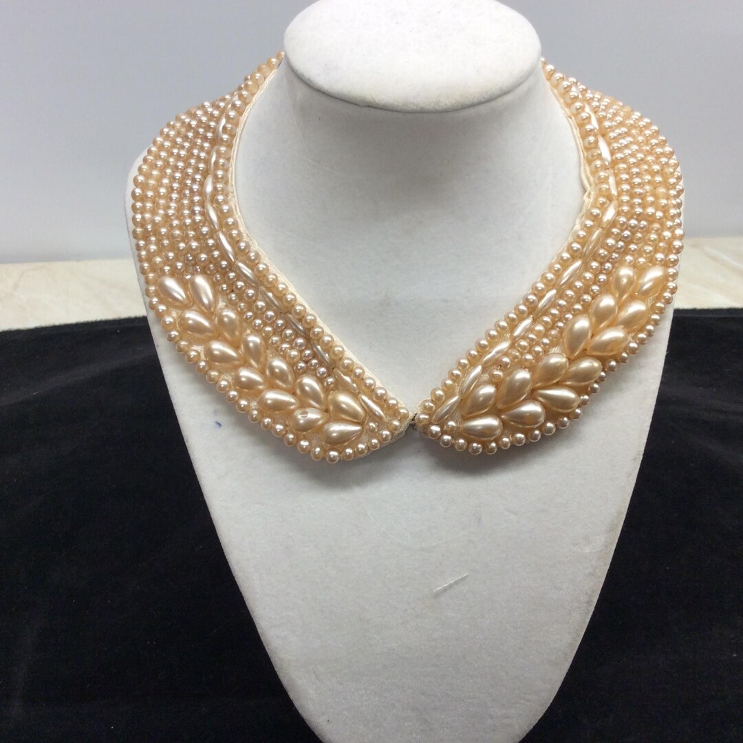 Vintage Faux Pearl Beaded Collar 15" Long Excellent Condition Sweater ...