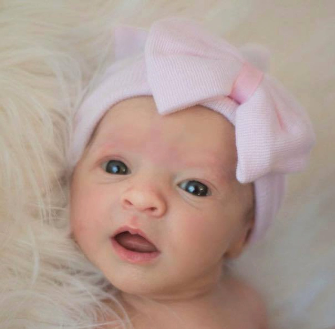 Pink Newborn Hospital Hat With Bow: Baby Girl Outfit - Etsy