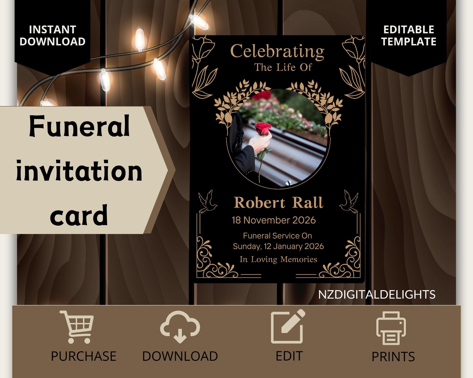 Funeral Invitation Deep Sympathy Card, Remembrance Service Invite ...