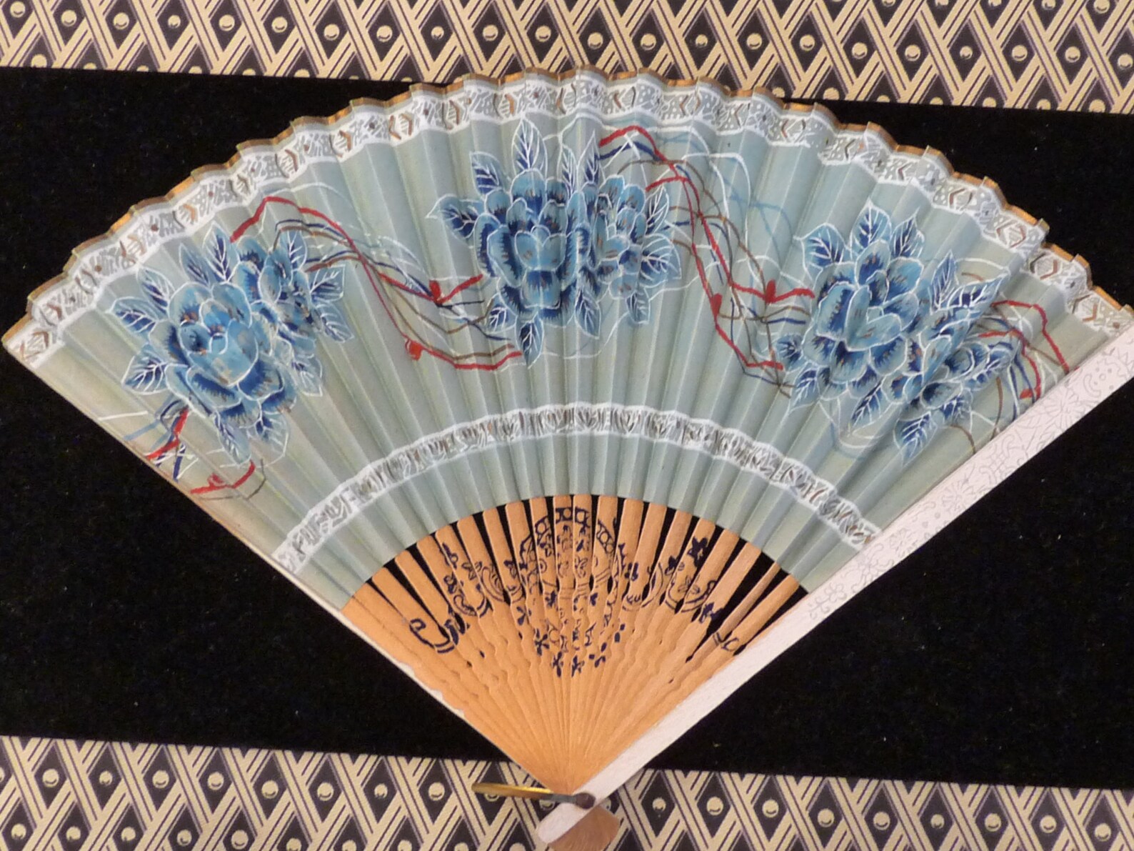 Vintage Occupied Japan Hand Fan With Flower Motif and a Wooden Hand Fan ...