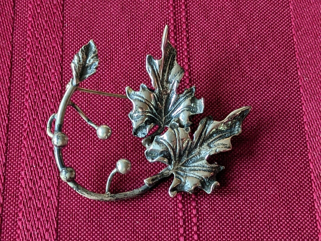 Mid Century Sterling Silver Holly & Berries Brooch Signed Michel - Etsy