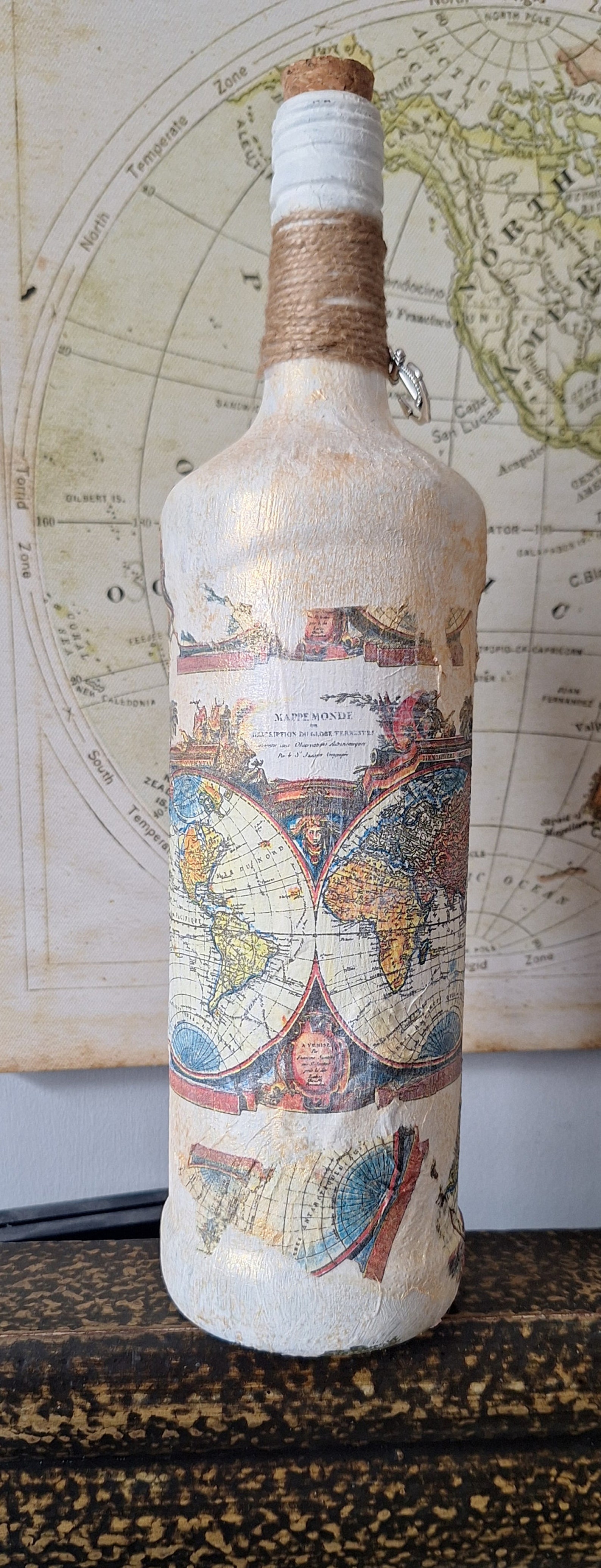 Map Themed Decoupage Bottle, Decoupage Bottle, Handmade Item, Birthday ...