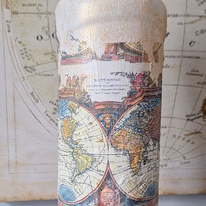 Map Themed Decoupage Bottle, Decoupage Bottle, Handmade Item, Birthday ...