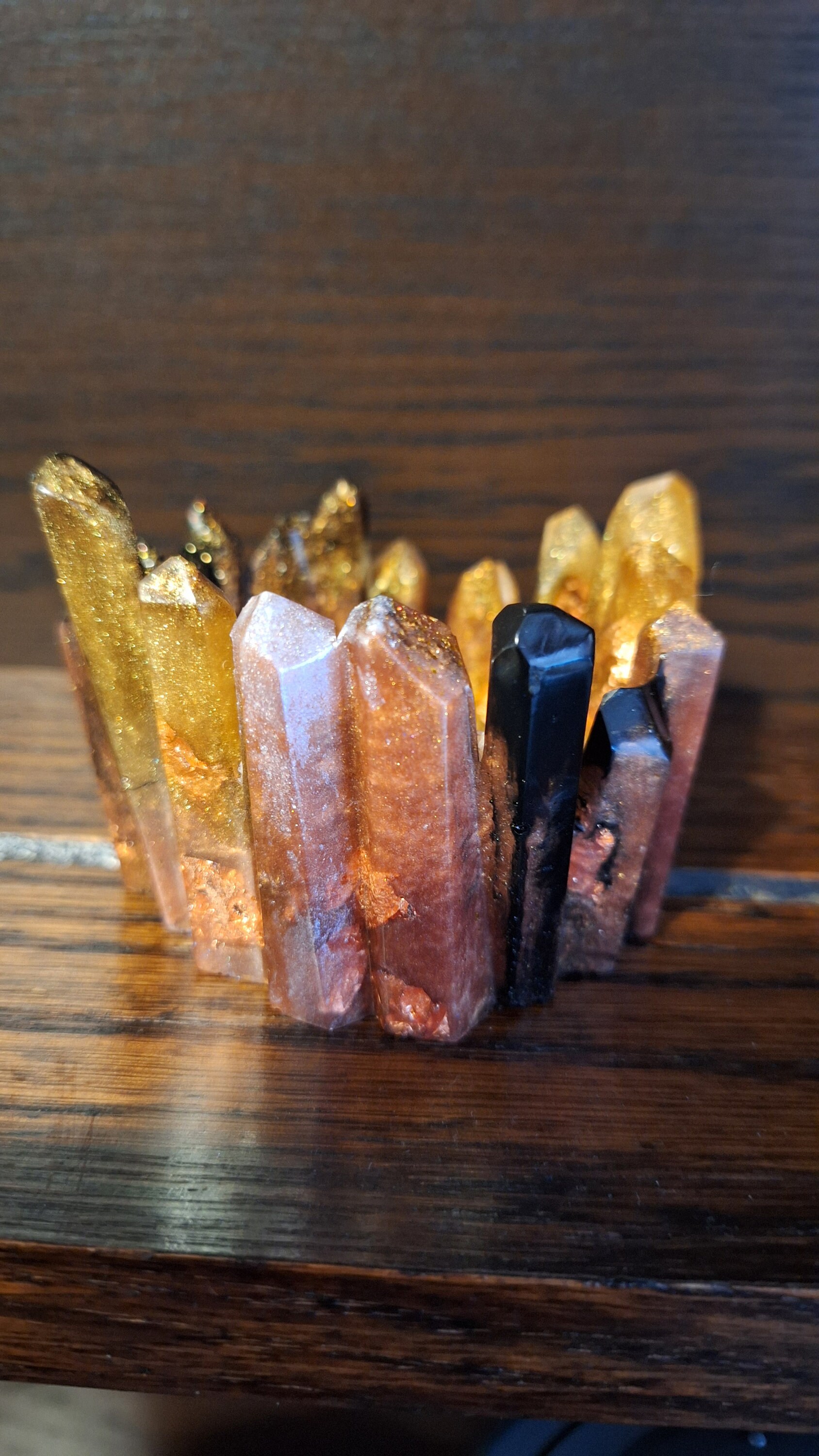 Resin Tealight Holder, Gemstone Look Resin, Trinket Box, Bronze Gold ...