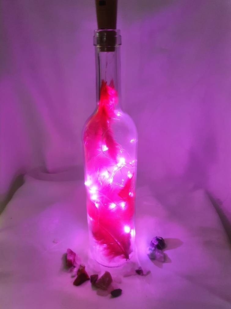 Light up Bottles With Feathers Feather Bottle Light Upcycled - Etsy UK