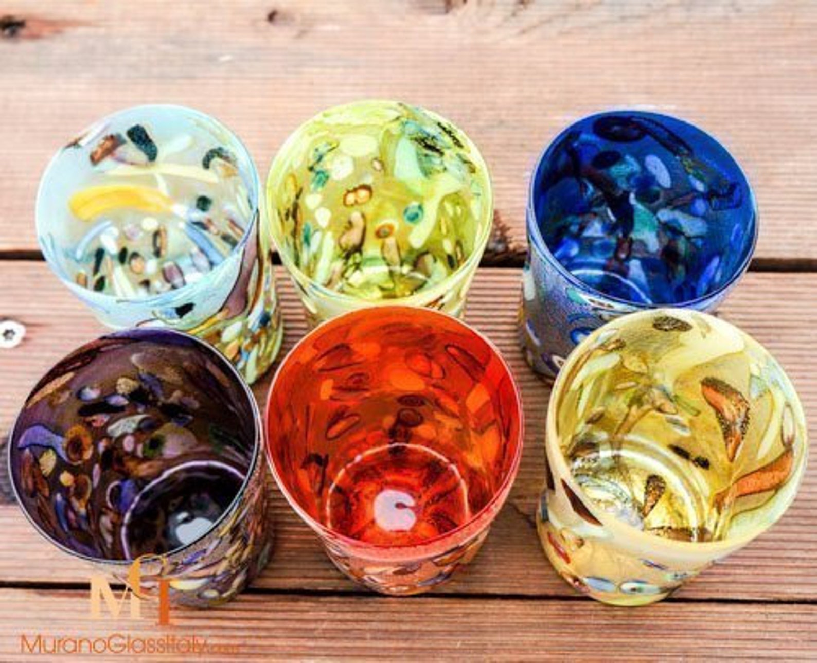 Colorful Drinking Glasses - Set of 6 - Hand Blown Venetian Glass ...