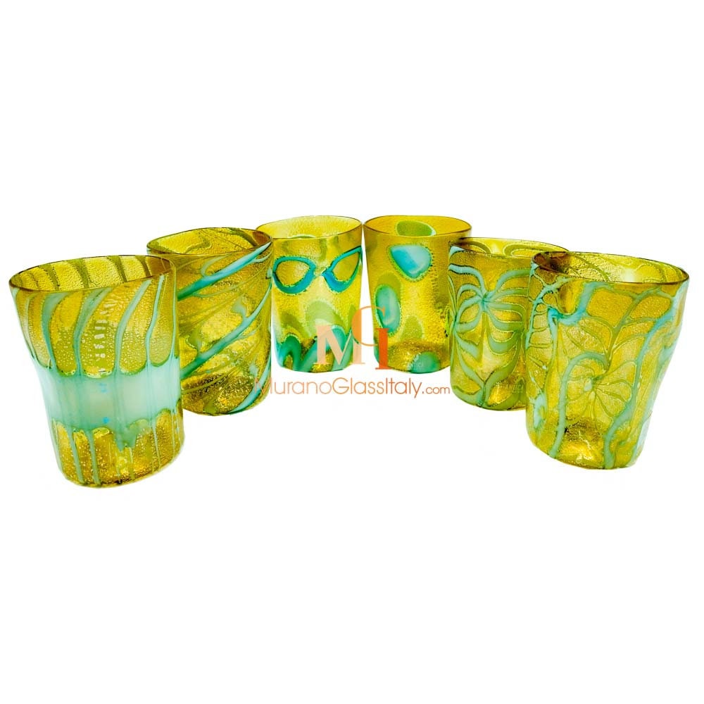 Murano Glasses Hand Blown Italian Water Glasses Amber Glasses Venetian ...