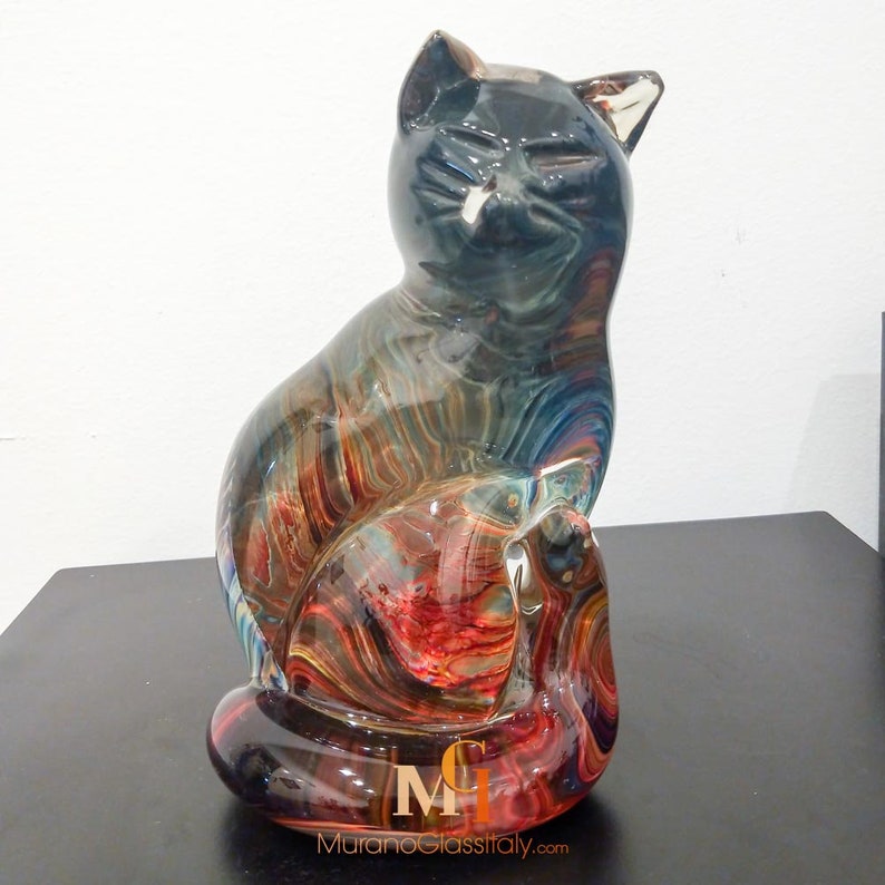 Cat Glass Sculpture - Original Murano Glass Cat Statue - Hand Blown ...