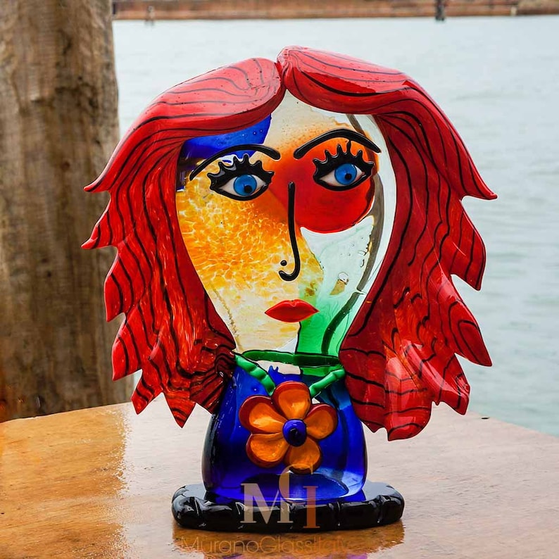 Glass Sculpture Picasso Female Face Sculpture Handmade Red Glass ...
