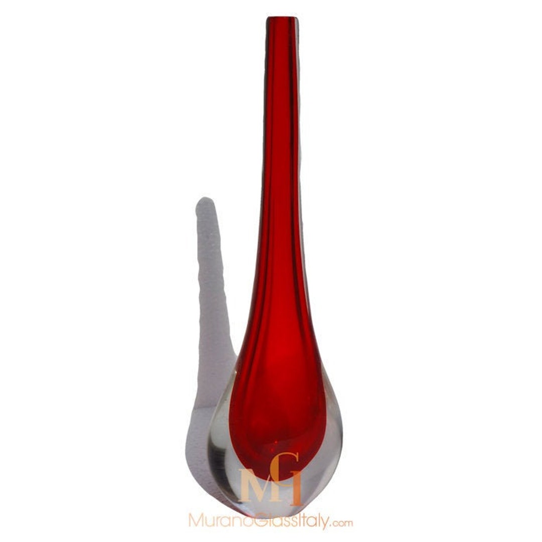 Red Crystal Glass Vase - Venetian Ornament - Red and Clear Glass Vase ...