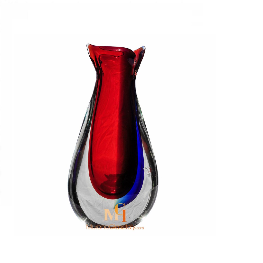 Red Glass Vase - Italian Centerpiece - Luxury Vase - Murano Glass ...