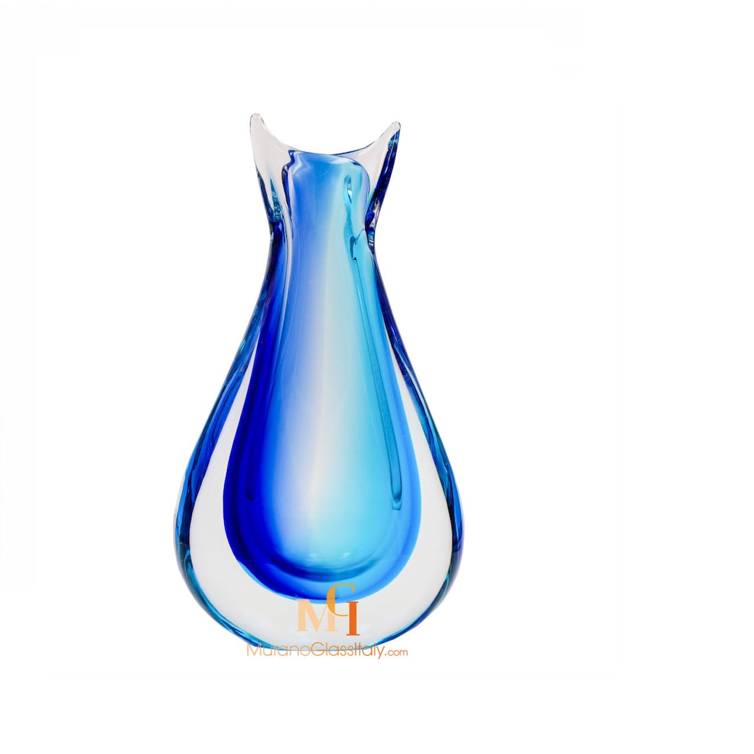 Blue Glass Vase - Italian Centerpiece - Luxury Vase - Murano Glass ...