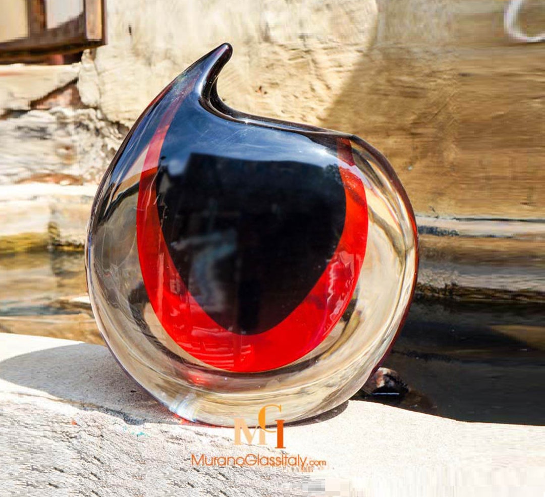 Red and Black Vase - Italian Handmade Vase - Hand Blown Unique ...