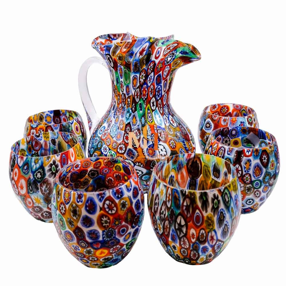 Glass Water Jug - Set of 6 Glasses and Jug - Murano Crystal Glassware ...