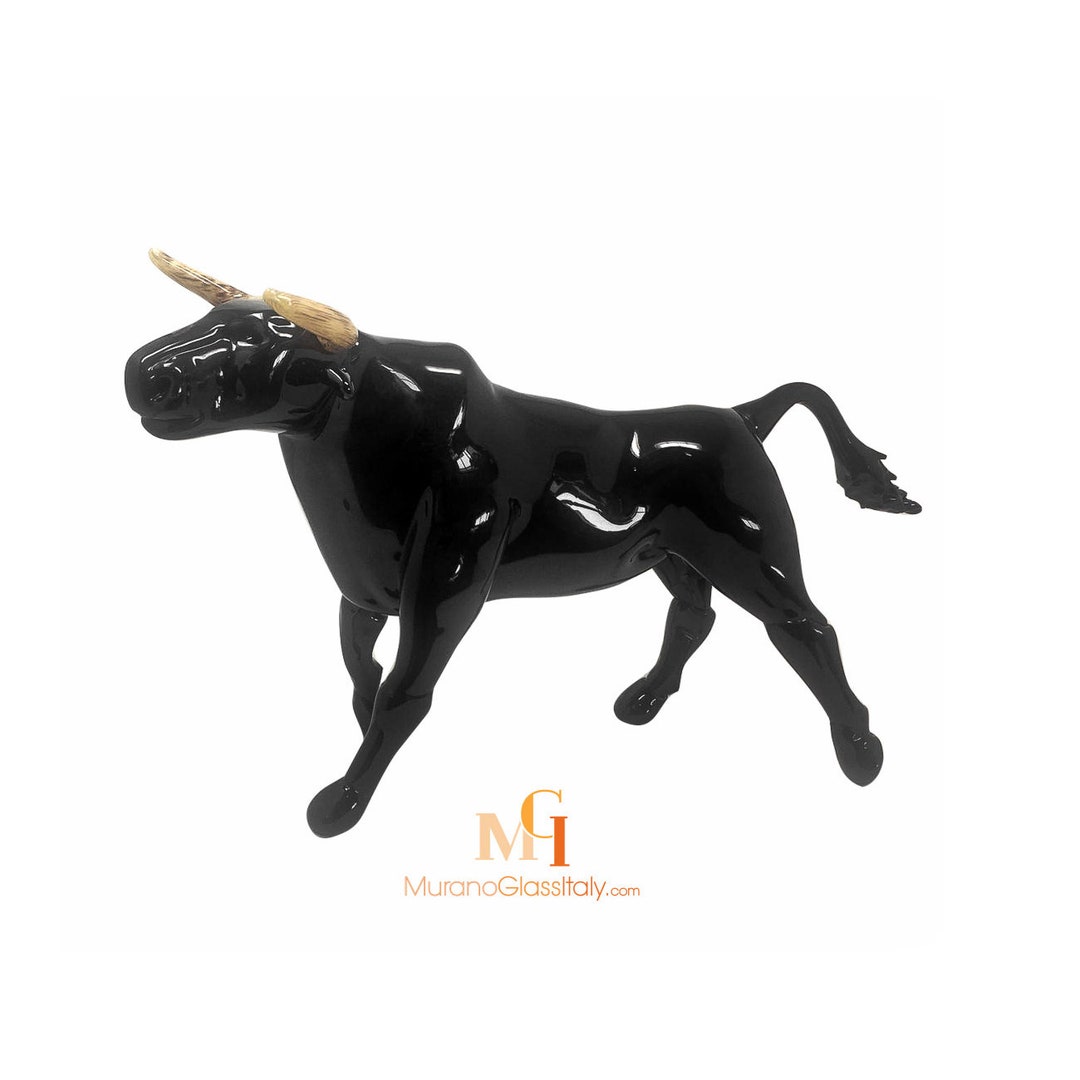 Murano Black Glass Bull - Glass Animal Sculpture - Unique Gift ...